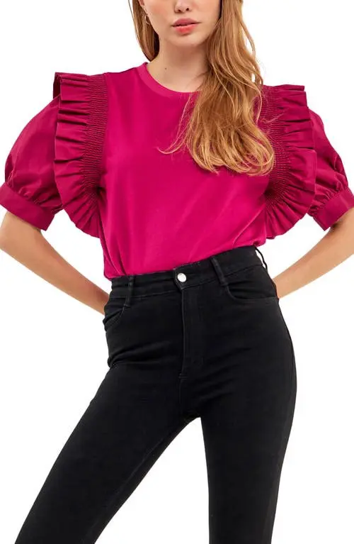 English Factory Mixed Media Ruffle Top