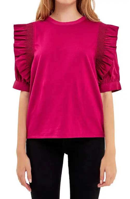 English Factory Mixed Media Ruffle Top - Grape