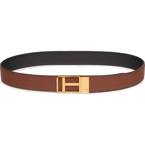 TOM FORD Framed T Buckle Reversible Soft Grain Leather Belt - 3bn40 Mid Brown/black