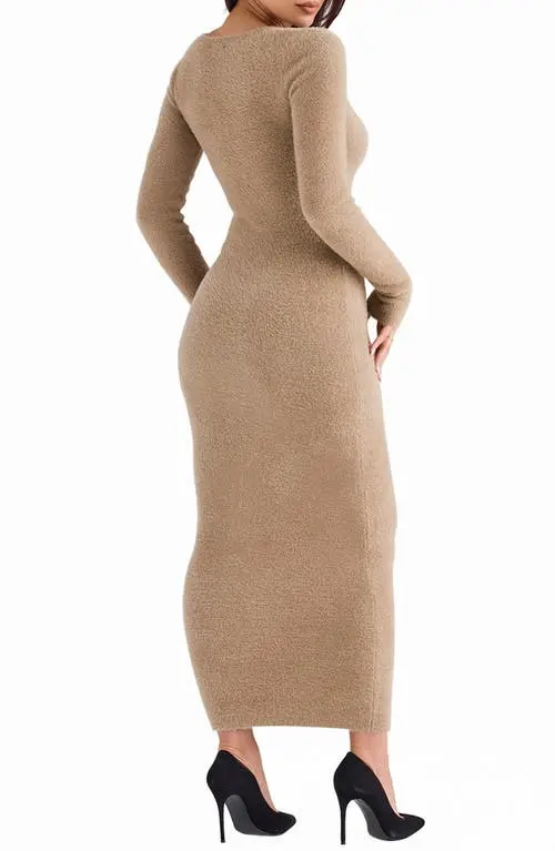 House Of Cb Long Sleeve V-neck Maxi Sweater Dress