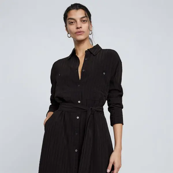Everlane City Stripe Draped Shirt Dress - Black | Editorialist
