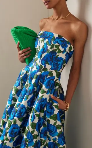 Philosophy Di Lorenzo Serafini Strapless Floral Satin Midi Dress In White -  50% Off