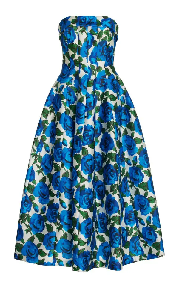 Philosophy Di Lorenzo Serafini Strapless Floral Satin Midi Dress In White -  50% Off