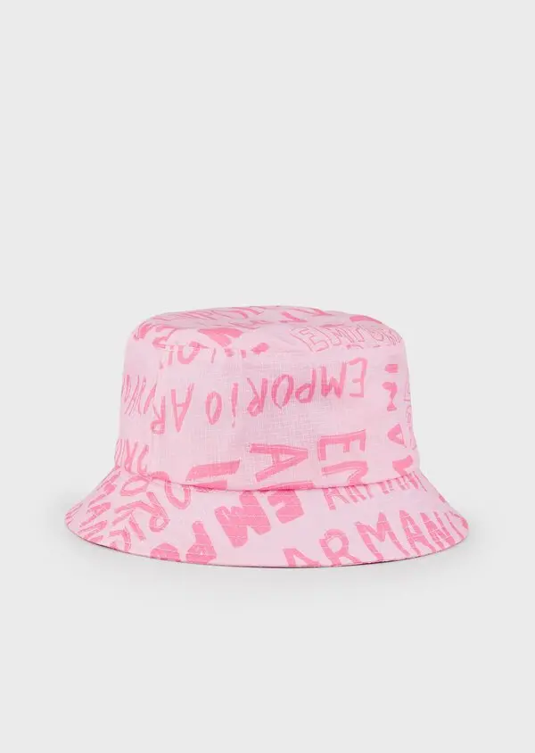 Emporio Armani Nylon Cloche Hat With All-over Ea Crew Lettering 100% Polyester