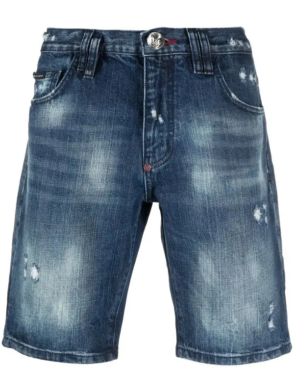 Philipp Plein Distressed-effect Denim Shorts - Blue