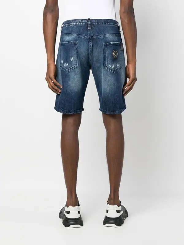 Philipp Plein Distressed-effect Denim Shorts - Blue
