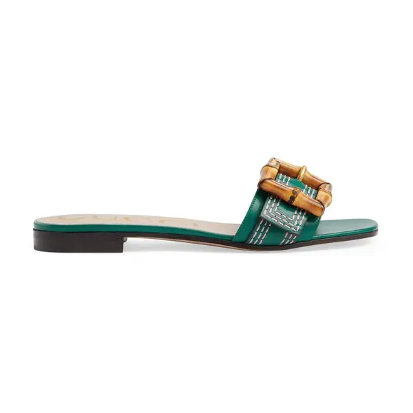 Gucci Slide Sandal With Bamboo Buckle Green Editorialist