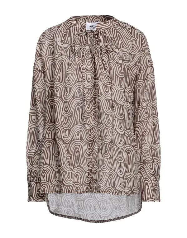 Alpha Studio Woven Optical Pattern Blouse - Brown