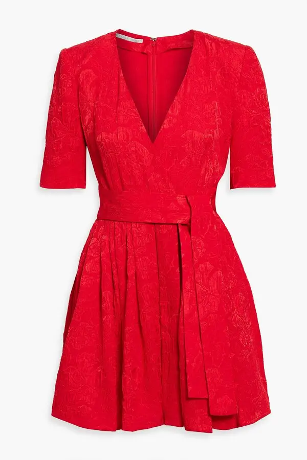 Stella McCartney Mireya Belted Pleated Silk-jacquard Playsuit - Red