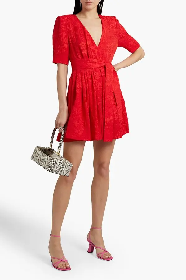 Stella McCartney Mireya Belted Pleated Silk-jacquard Playsuit