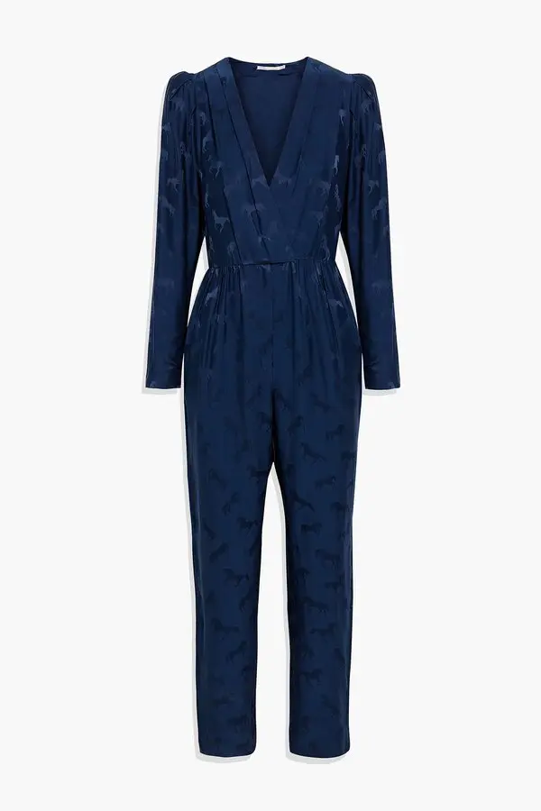 Stella McCartney Gathered Silkblend Satinjacquard Jumpsuit - Navy