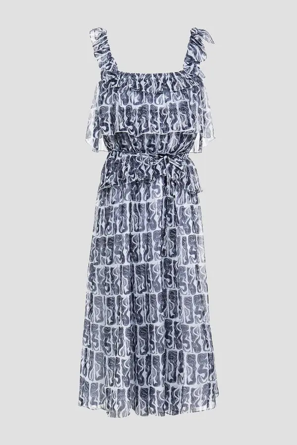 Kenzo Tiered Printed Crepon Dress - White
