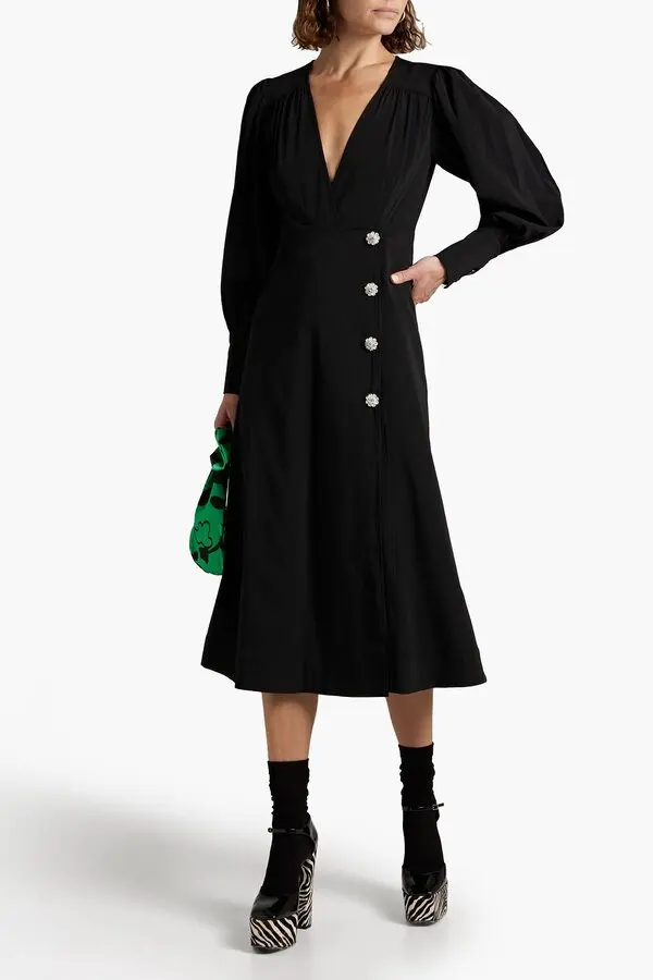 ganni midi wrap dress GANNI Satin-twill midi wrap dress