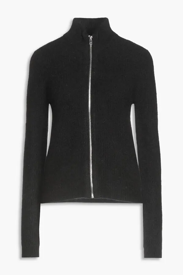 GANNI Brushed Ribbedknit Zipup Sweater