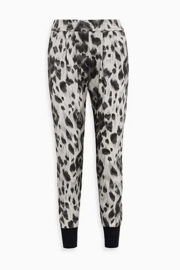 Stella McCartney Pleated Leopardprint Silksatin Tapered Pants - Black