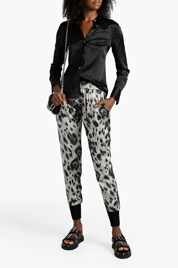Stella McCartney Leopard-print Silk-satin Tapered Pants