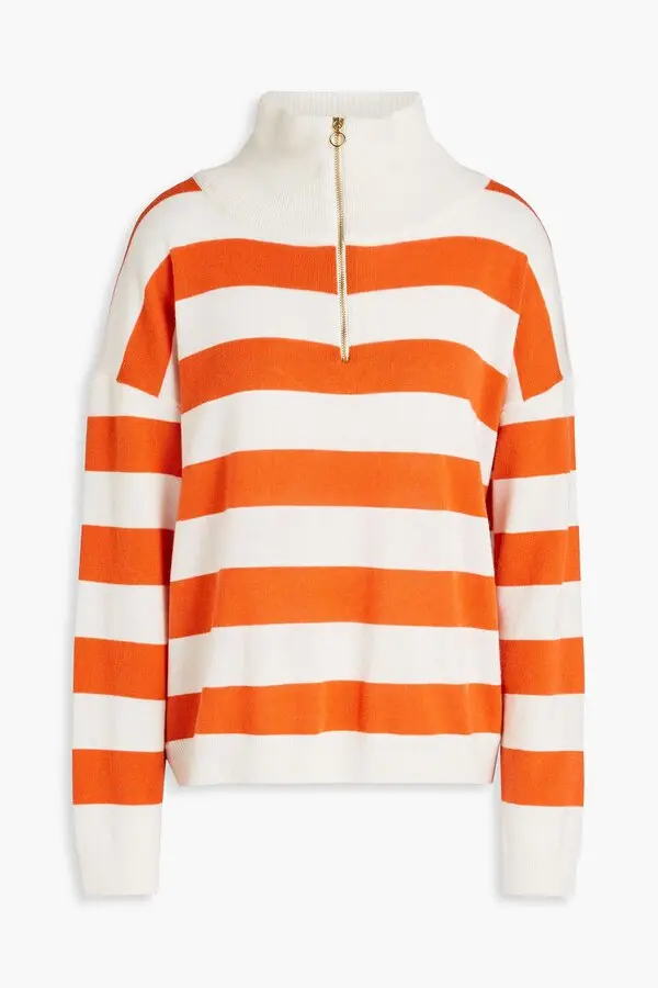 WE NORWEGIANS Gullholmen Striped Merino Wool And Cashmereblend Halfzip Sweater - Orange