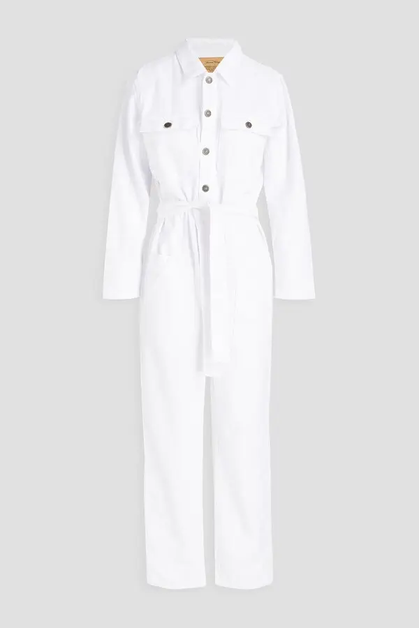 American Vintage Tineborow Belted Denim Jumpsuit - White