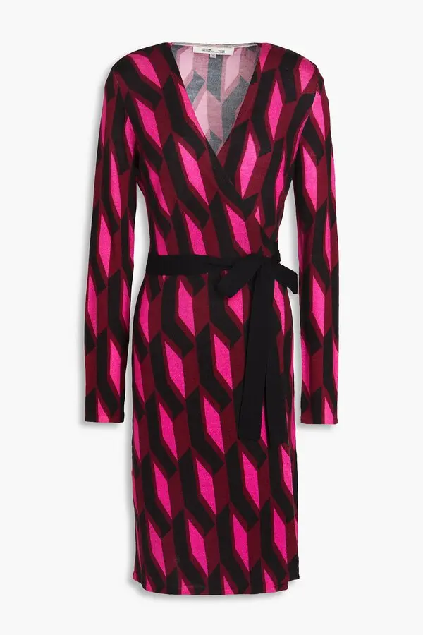 Diane Von Furstenberg Luella Printed Merino Wool Wrap Dress - Burgundy