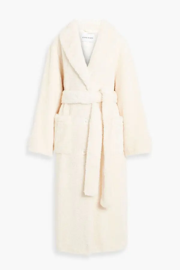 STAND STUDIO Tinley Faux Fur Belted Coat