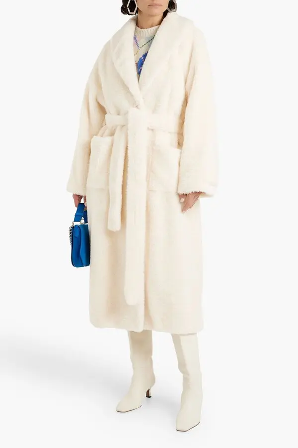 STAND STUDIO Tinley Faux Fur Belted Coat