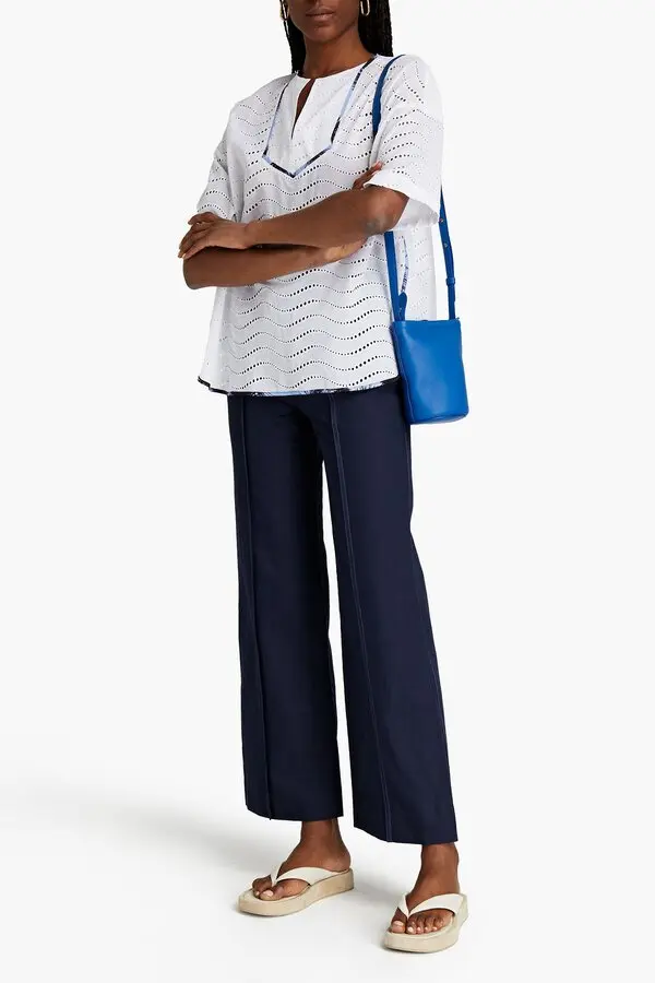 Kenzo Broderie Anglaise Cotton Top With Printed Trims