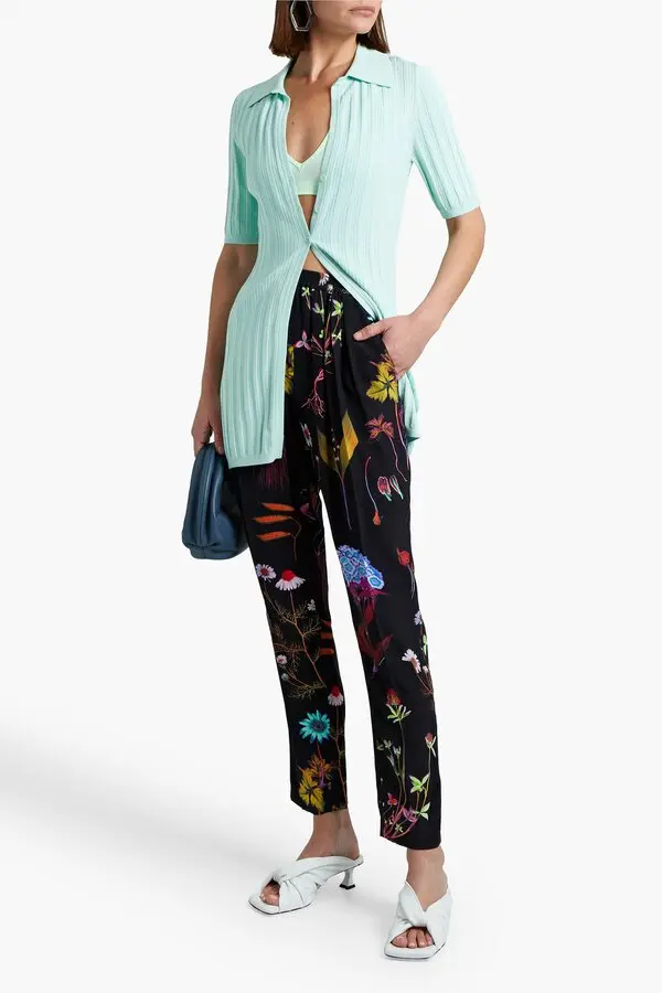 Stella McCartney Floral-print Silk Crepe De Chine Tapered Pants