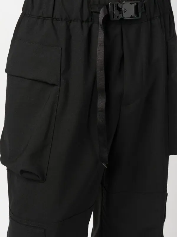 BONSAI Buckle-fastening Belted Cargo Trousers - Black
