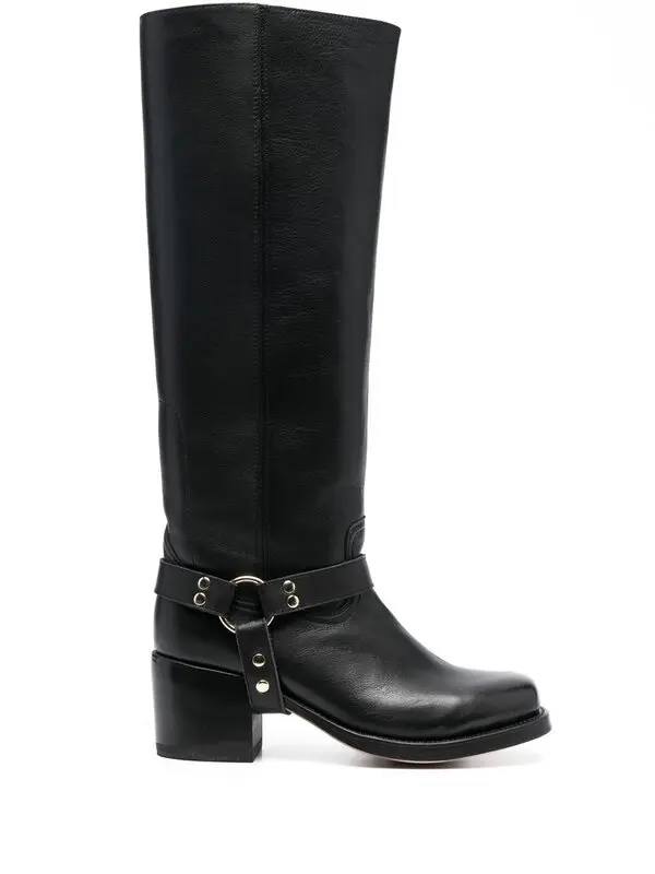 PAUL WARMER Ring-detail Long Boots - Black