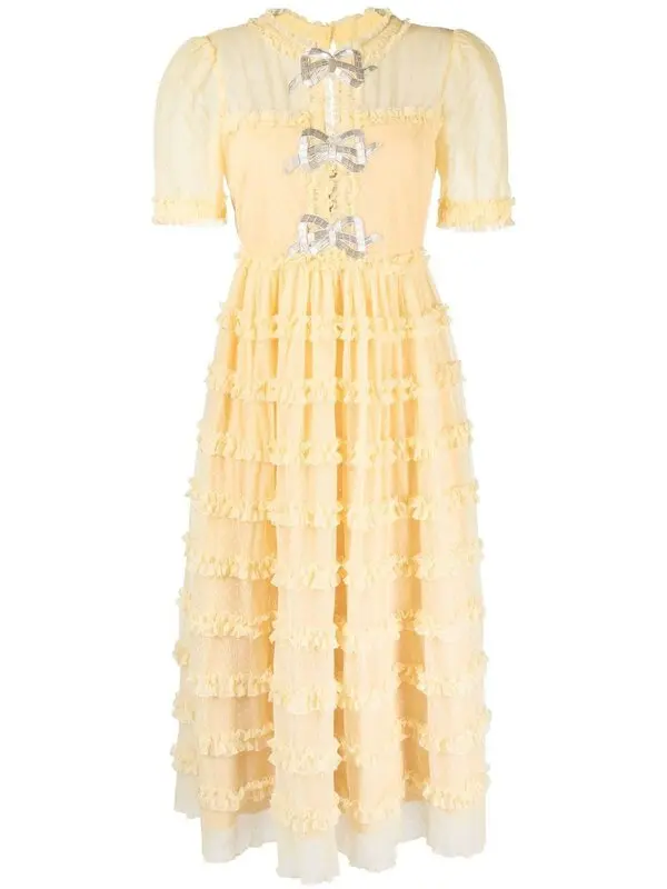 Saloni Camille Bow-Embellished Ruffled Tulle Dress - Yellow | Editorialist