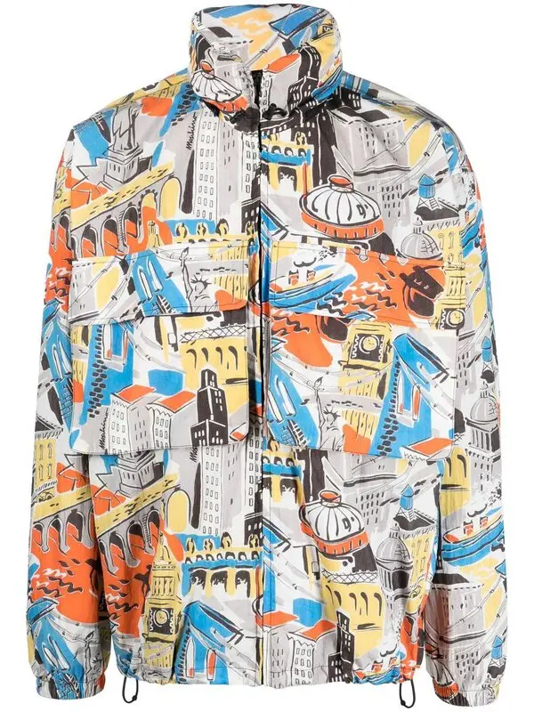 Moschino Graphic Print Hooded Jacket - Grey