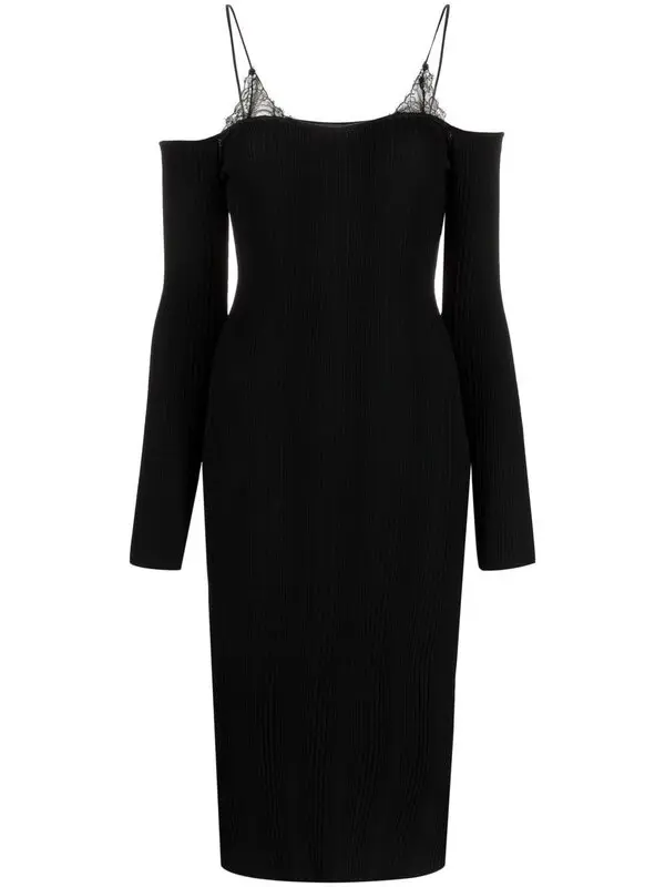 Blumarine Cold-Shoulder Lace-Trim Dress In Black - 70% Off | Editorialist