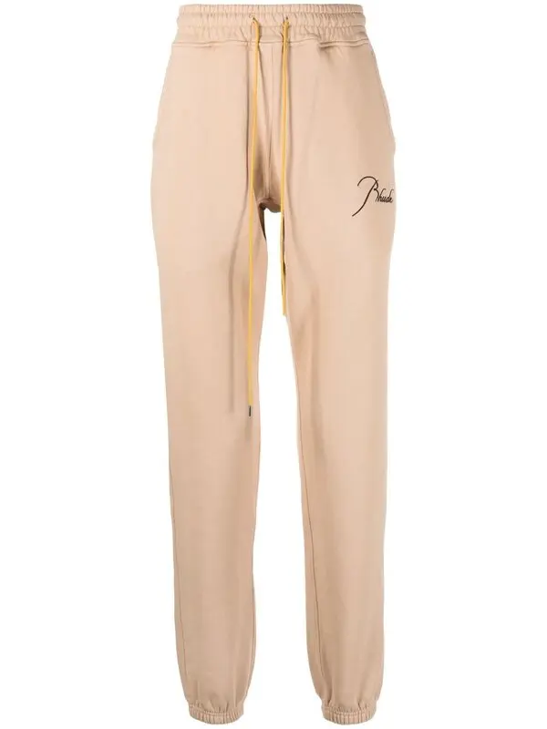 Rhude Embroidered-logo Cotton Track Pants - Neutrals