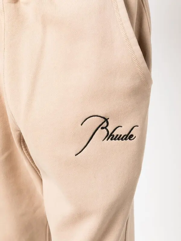 Rhude Embroidered-logo Cotton Track Pants - Neutrals