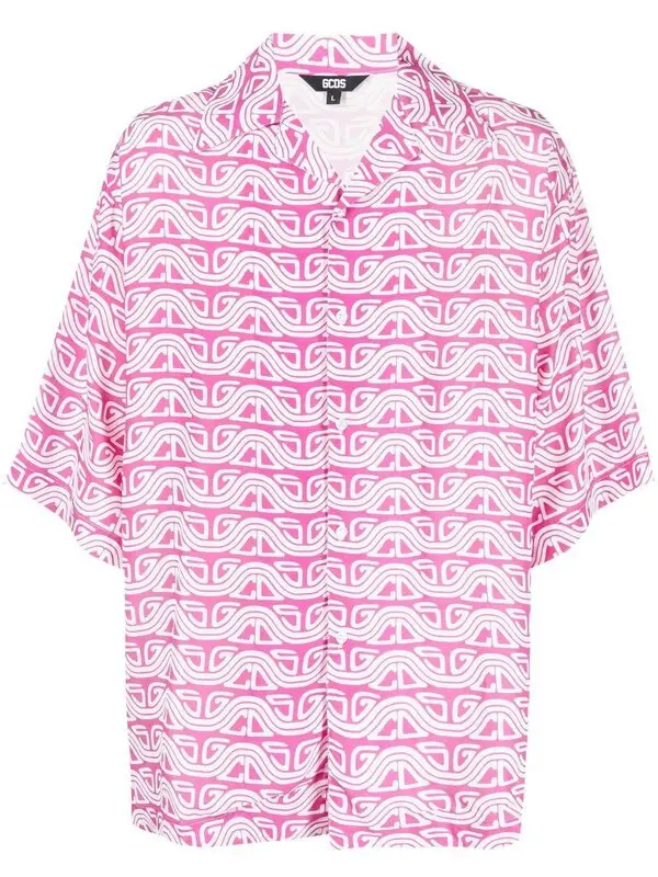 Gcds Wave Printed Bowling Shirt - Pink