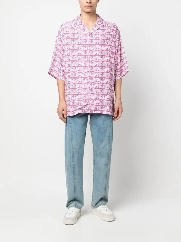 Gcds Wave Printed Bowling Shirt - Pink