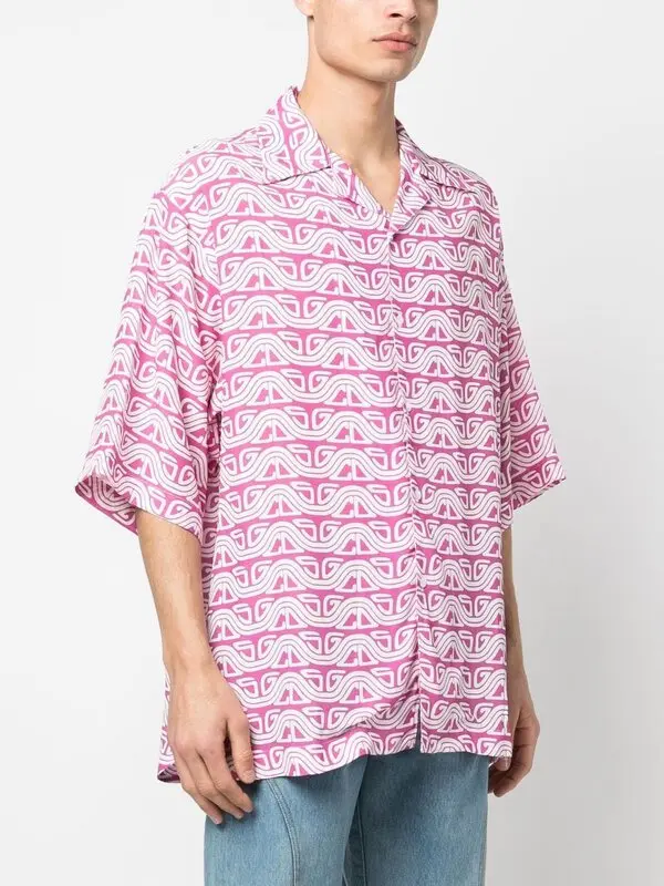 Gcds Wave Printed Bowling Shirt - Pink