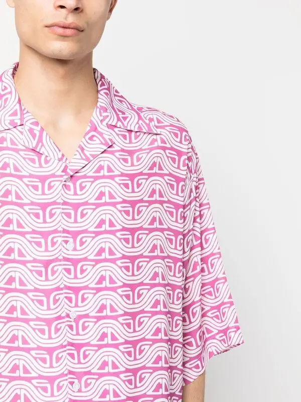 Gcds Wave Printed Bowling Shirt - Pink