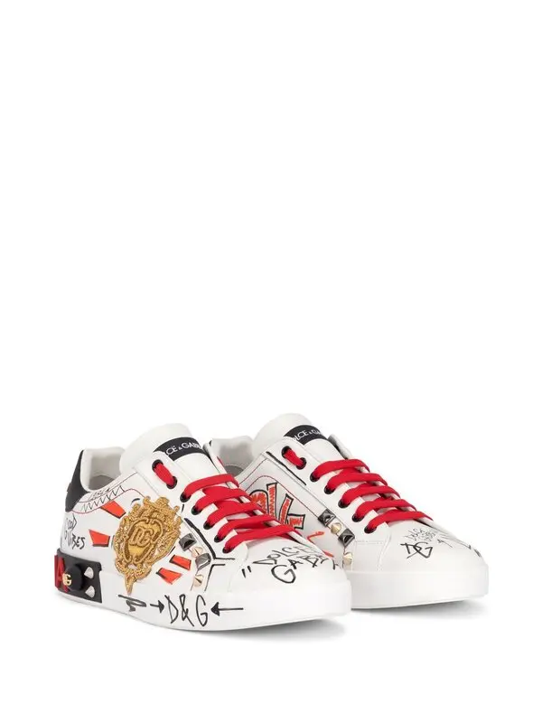 Dolce & Gabbana Portofino Leather Sneakers - White