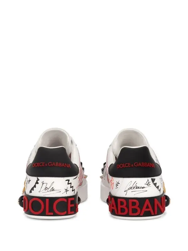 Dolce & Gabbana Portofino Leather Sneakers - White