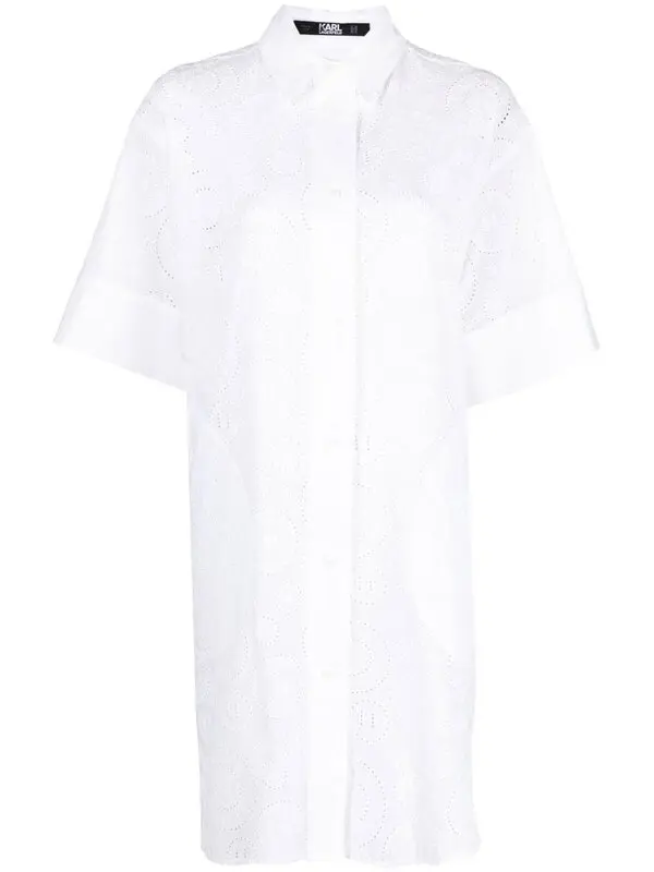 Karl Lagerfeld Broderie Anglaise Mini Shirtdress - White