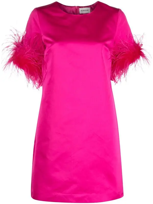 P.a.r.o.s.h Feather-trim Satin Mini Dress - Pink