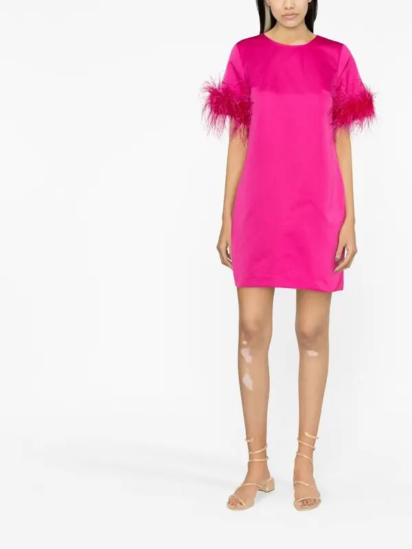 P.a.r.o.s.h Feather-trim Satin Mini Dress - Pink