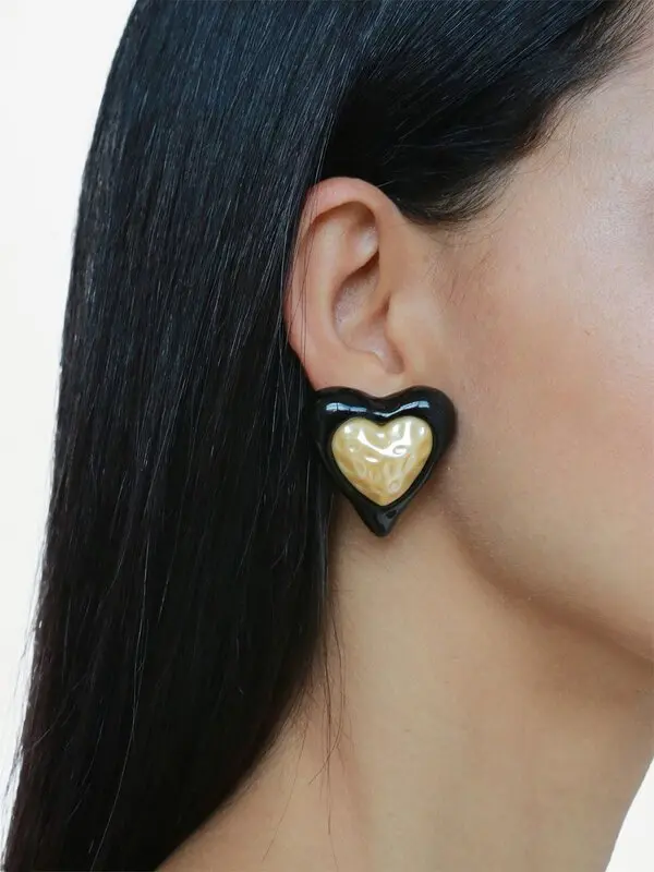 JULIETTA Heart-shaped Stud Earrings - Black
