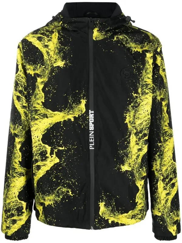 PLEIN SPORT Graphic-print Zip-up Hooded Jacket - Black