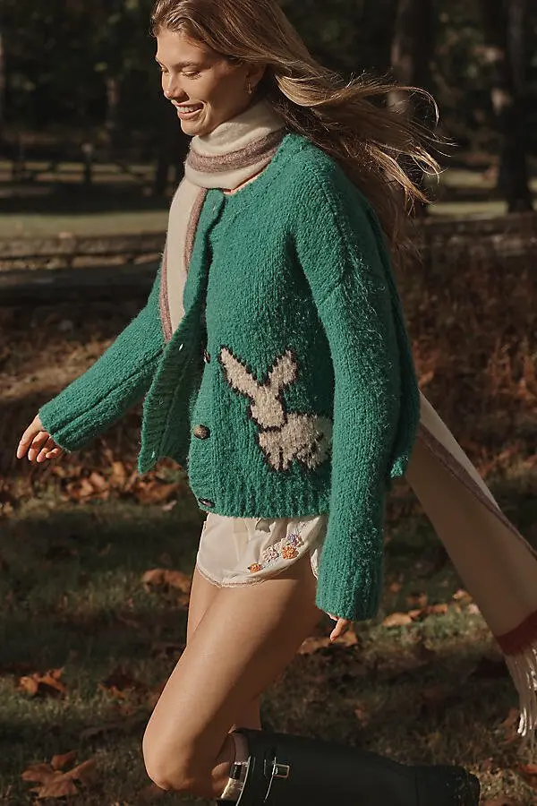 Maeve Bunny Slope Cardigan Sweater - Aged Jadeite