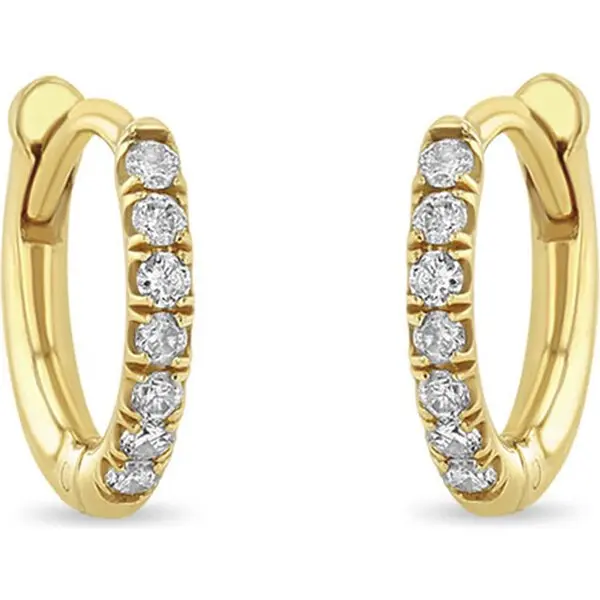 Zoe Chicco Small Diamond Pavé Huggie Earrings - 14k Yellow Gold