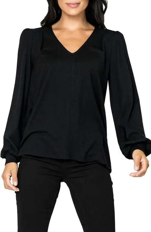 GIBSONLOOK V-neck Blouson Sleeve Sweater - Black