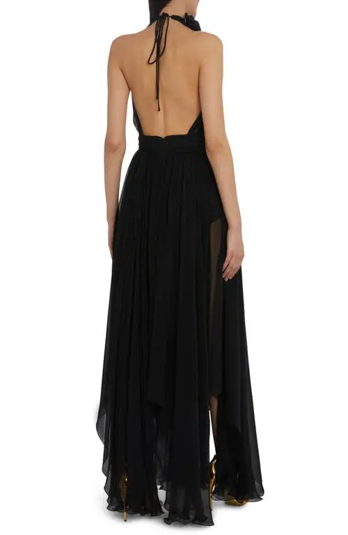 Dolce & Gabbana Halterneck Silk Chiffon Gown With Rosette Detail