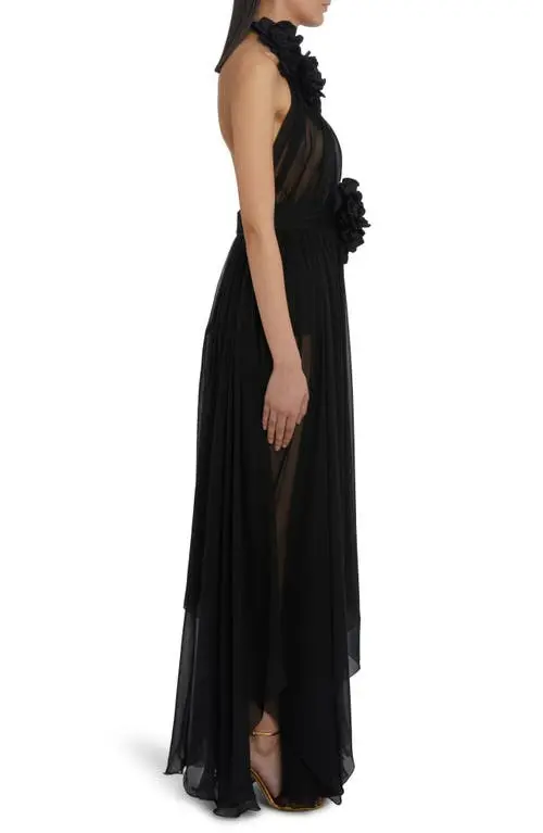 Dolce & Gabbana Halterneck Silk Chiffon Gown With Rosette Detail